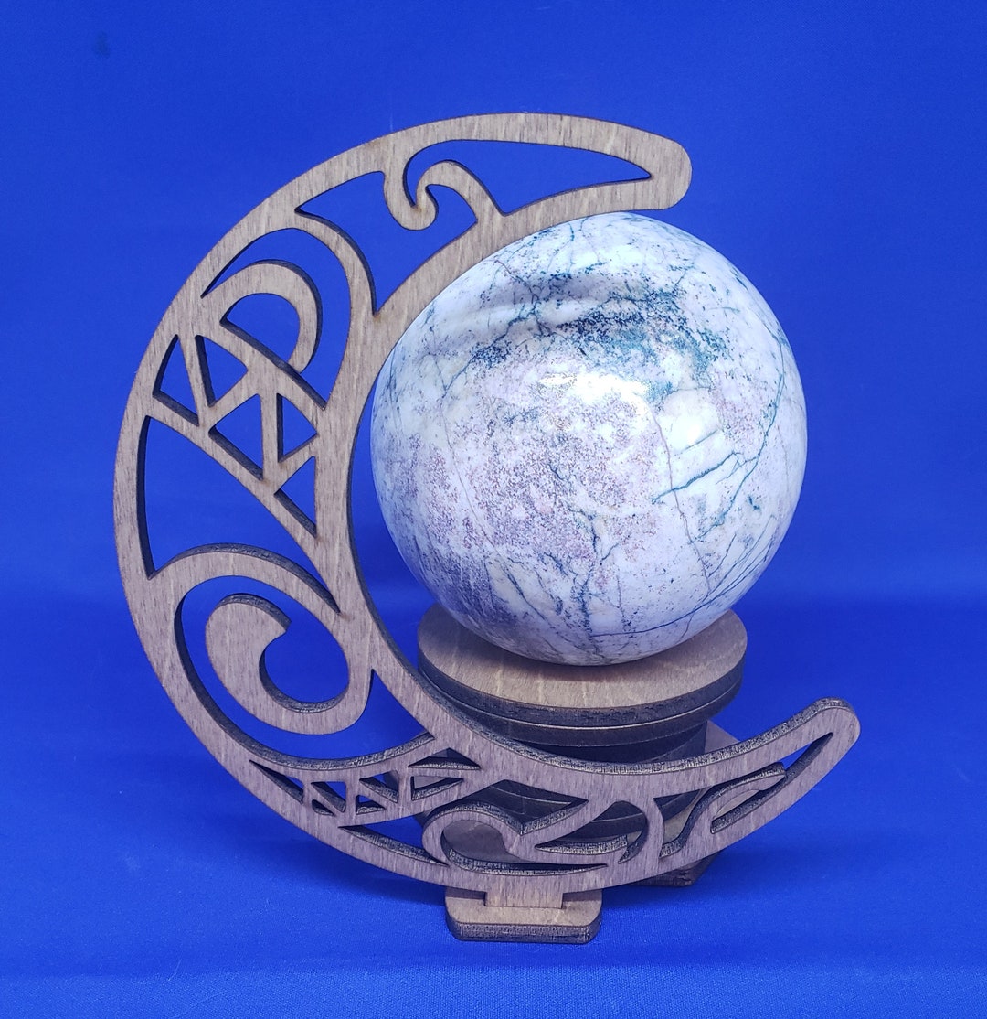 Sphere Stand - Wood - Laser Cut - Crescent Moon - Sphere Holder- Large ...