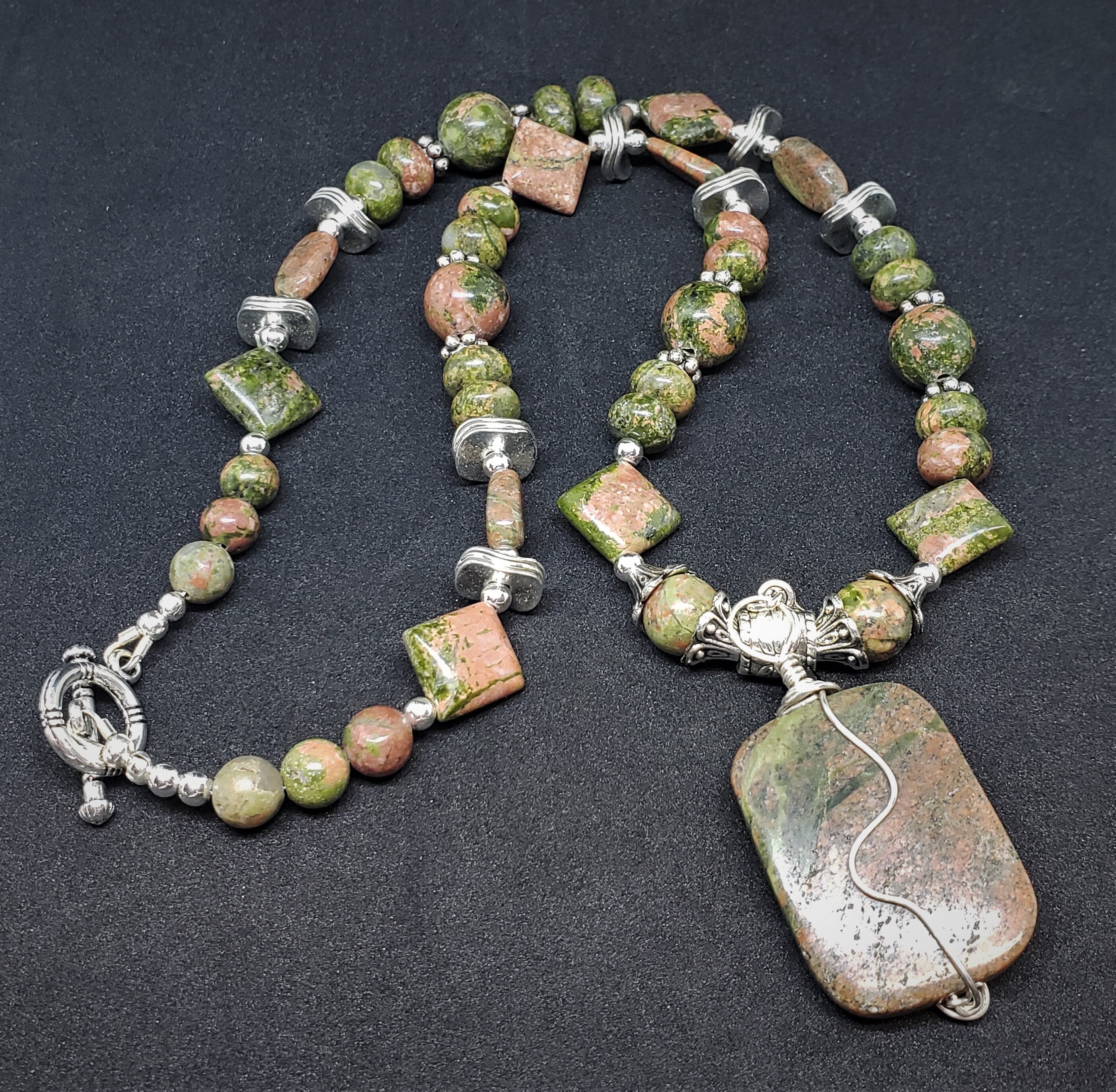 Unakite Jasper Beaded Necklace - N284