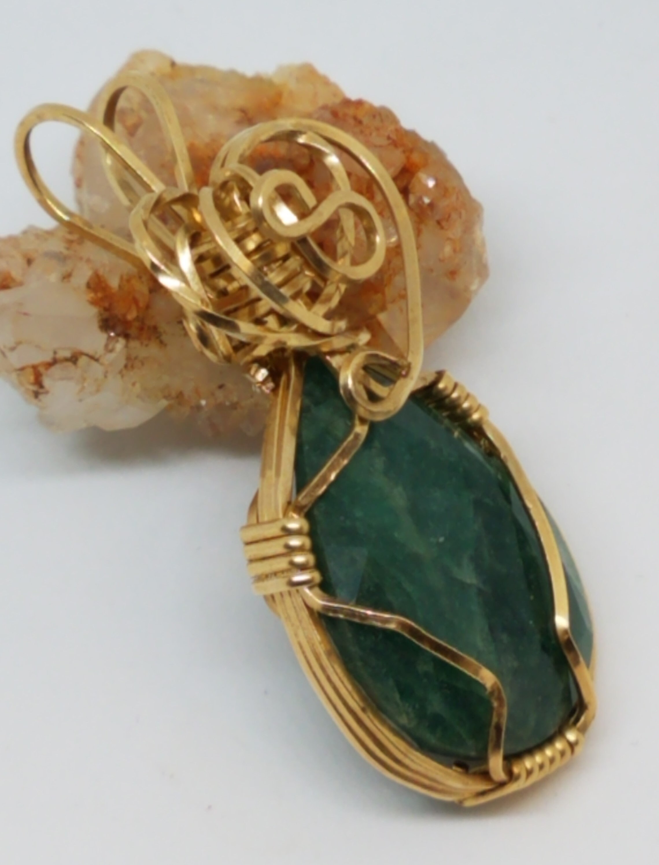 Emerald Pendant - Wire Wrapped - gold filled P365