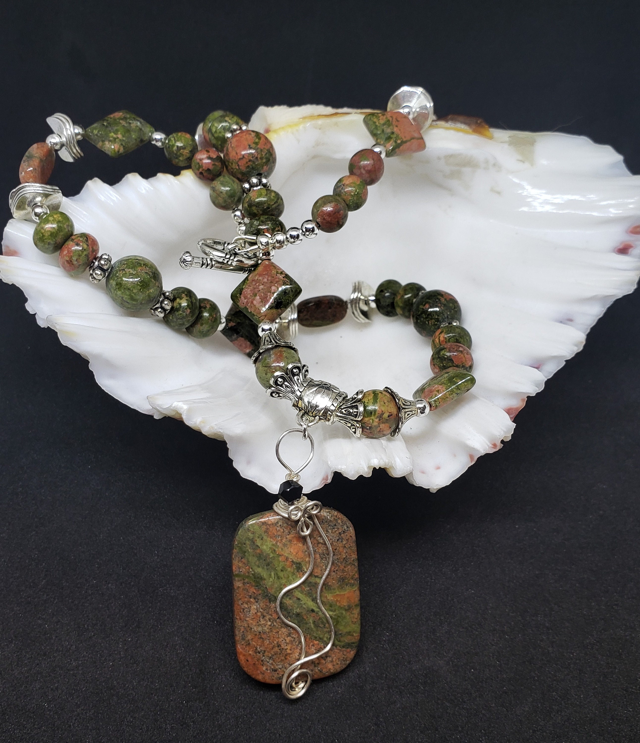 Unakite Jasper Beaded Necklace - N284