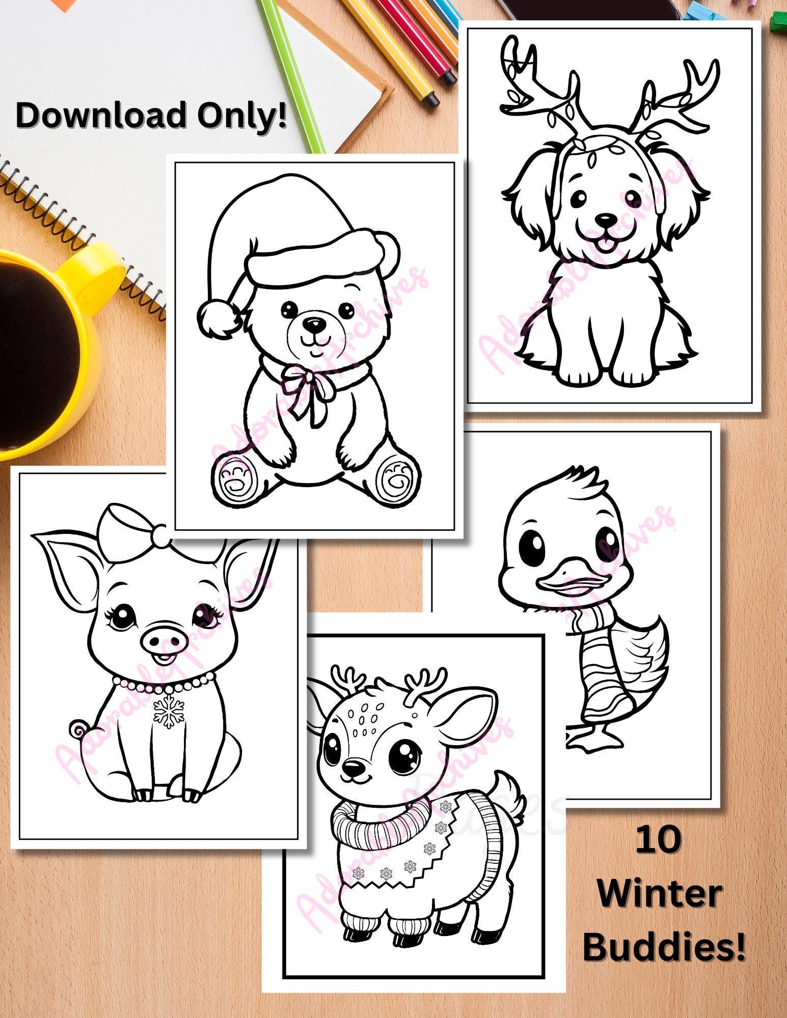 Animal Winter Coloring Pages | Christmas Coloring | Animal Coloring ...