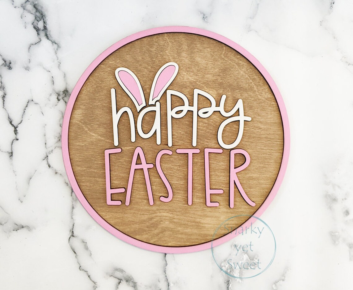 Happy Easter Wood Round Sign Laser Cut Glowforge | Etsy