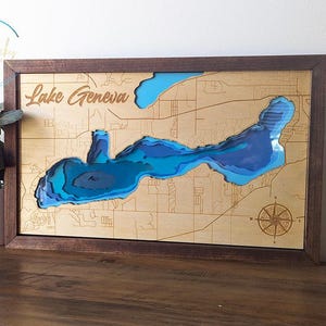Lake Geneva Depth Map | Bathymetric Map | 3D Lake Map | Lake Geneva Art ...
