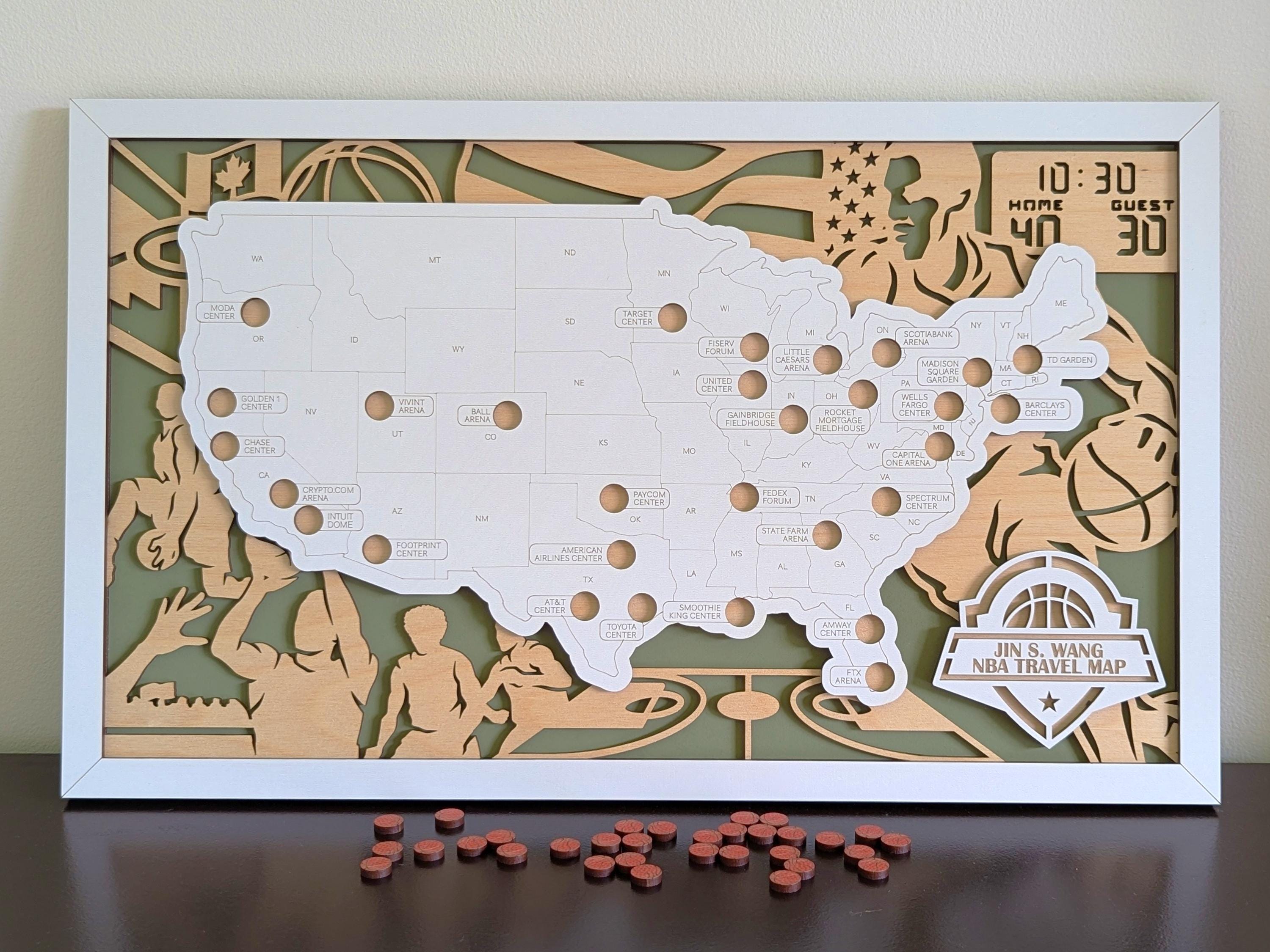Basketball Arena Map | NBA Stadium Tracker Map | Checklist Gift for ...