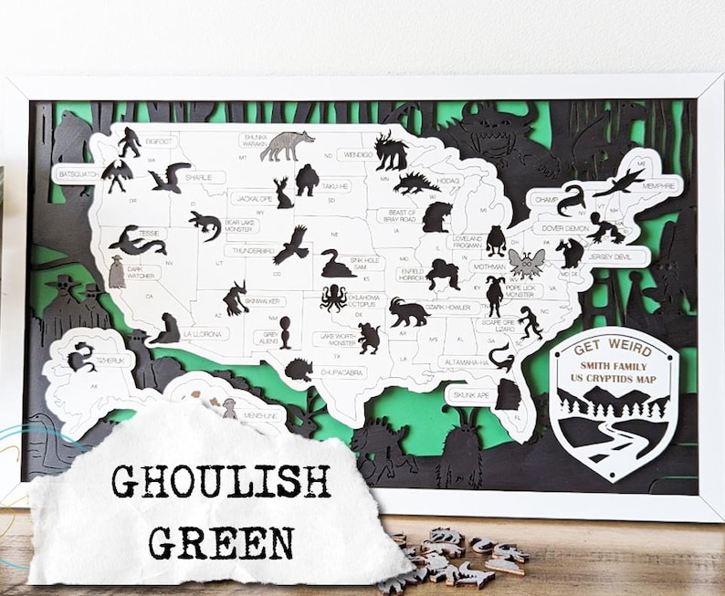 Cryptid Travel Map | Cryptid-themed Gifts |gift for Fans of Mothman ...