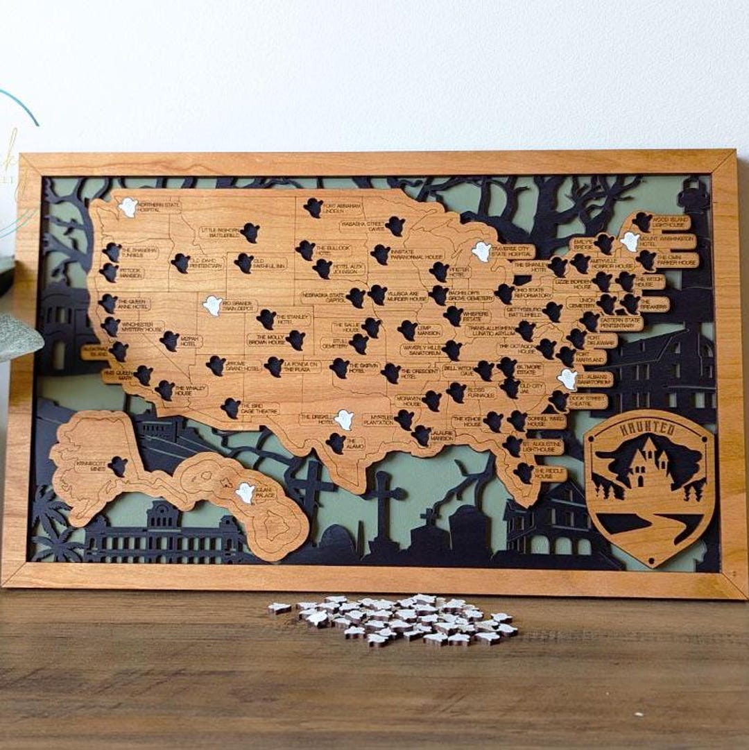 Haunted Travel Map | USA Ghost Tour | Wooden Haunted Bucket List ...