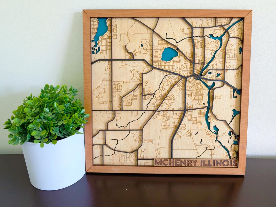 Mchenry City Map Wall Art | Detailed Downtown Streets | Layered Wood ...