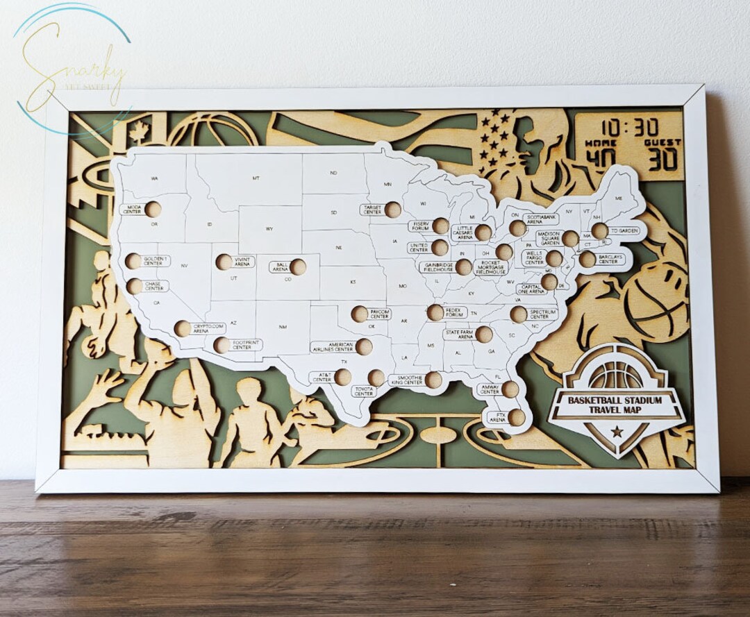 Basketball Arena Map | NBA Stadium Tracker Map | Checklist Gift for ...