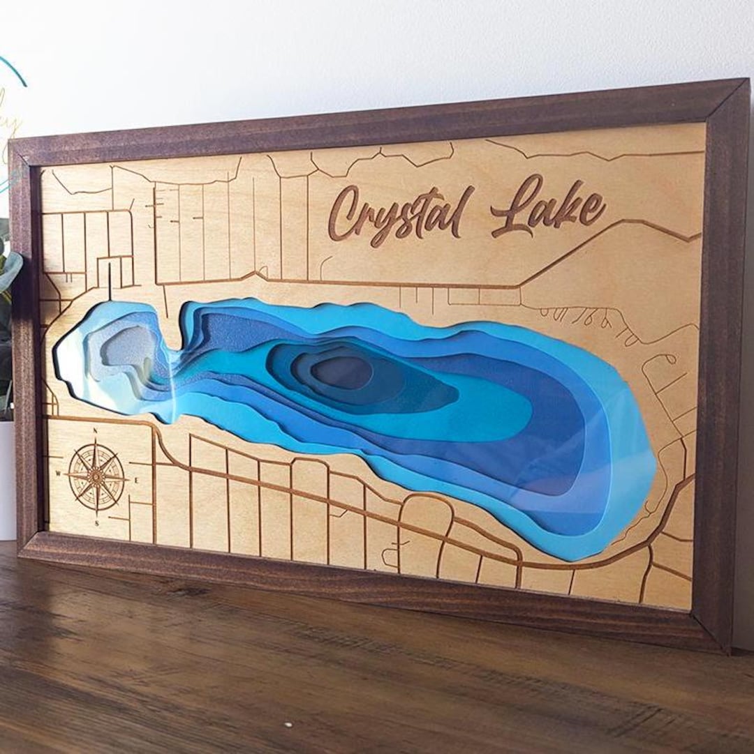 Crystal Lake Illinois Depth Map | Bathymetric Map | 3D Lake Map ...