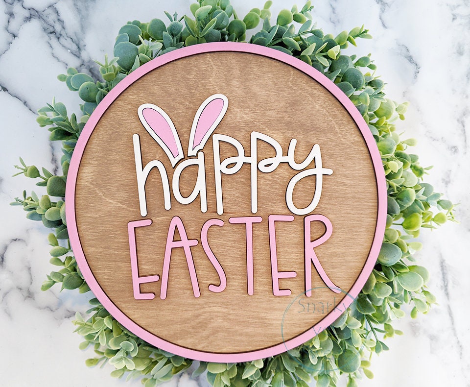 Happy Easter Wood Round Sign Laser Cut Glowforge | Etsy