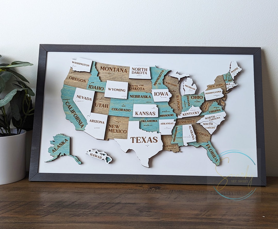 3D US Map, United States Map, State Map, Travel Map, Travel Home Decor ...