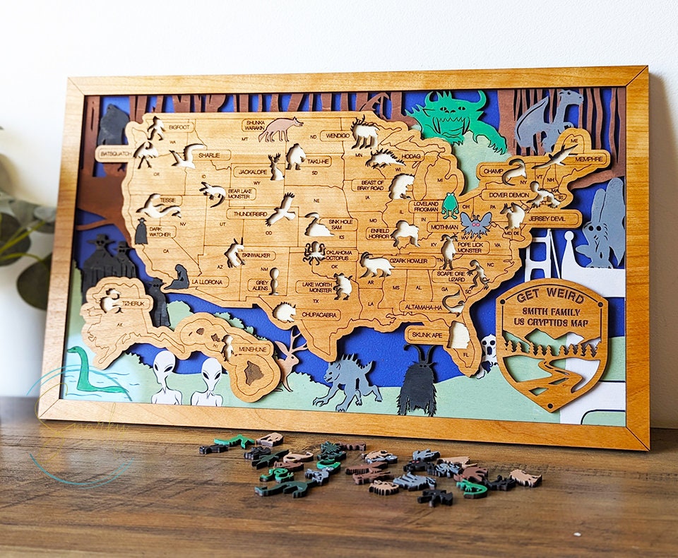Cryptid Travel Map | Cryptid-themed Gifts |gift for Fans of Mothman ...