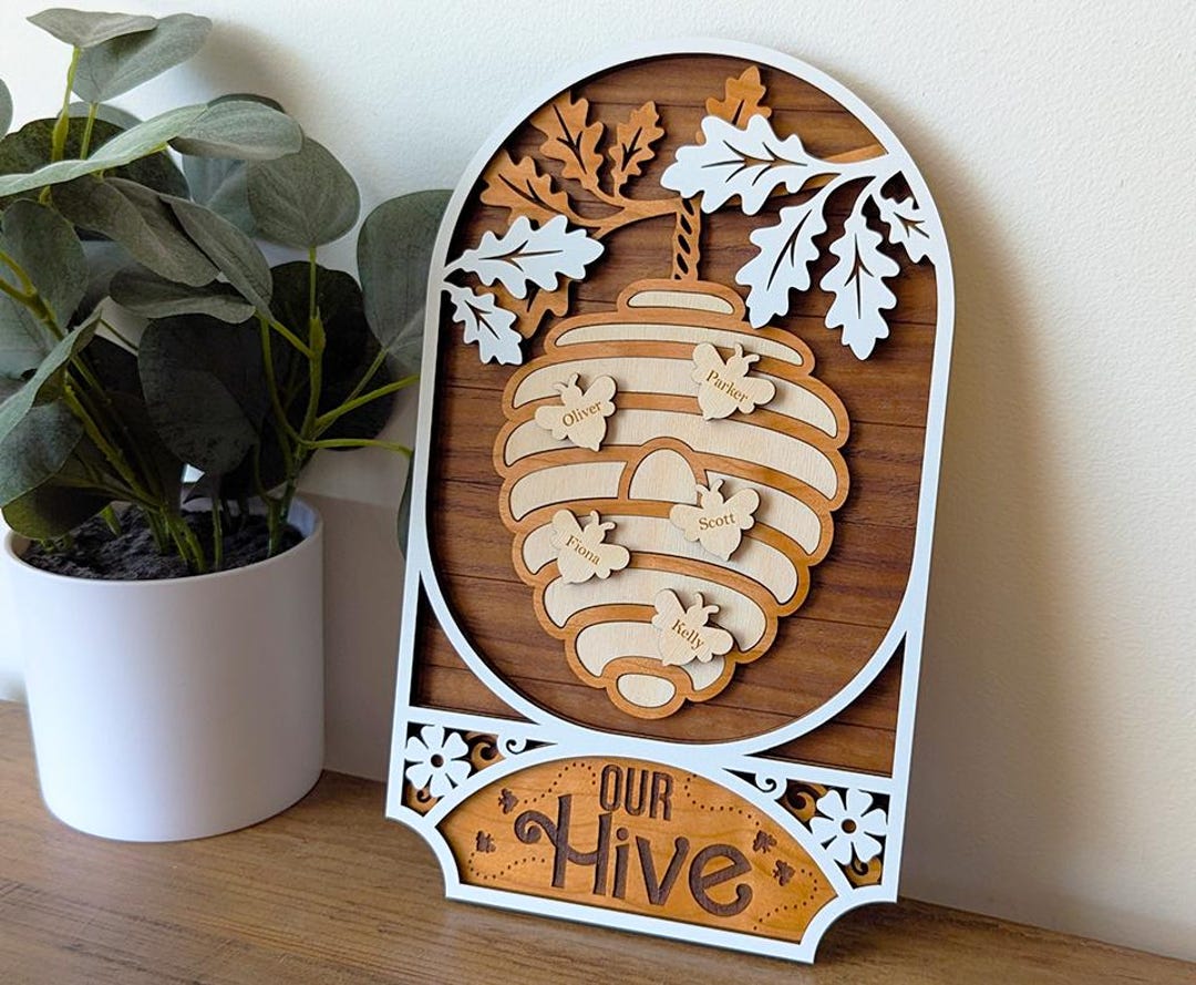 Bee Family Laser Cut Sign, Mother's Day Personalized Gift, Kids Name ...