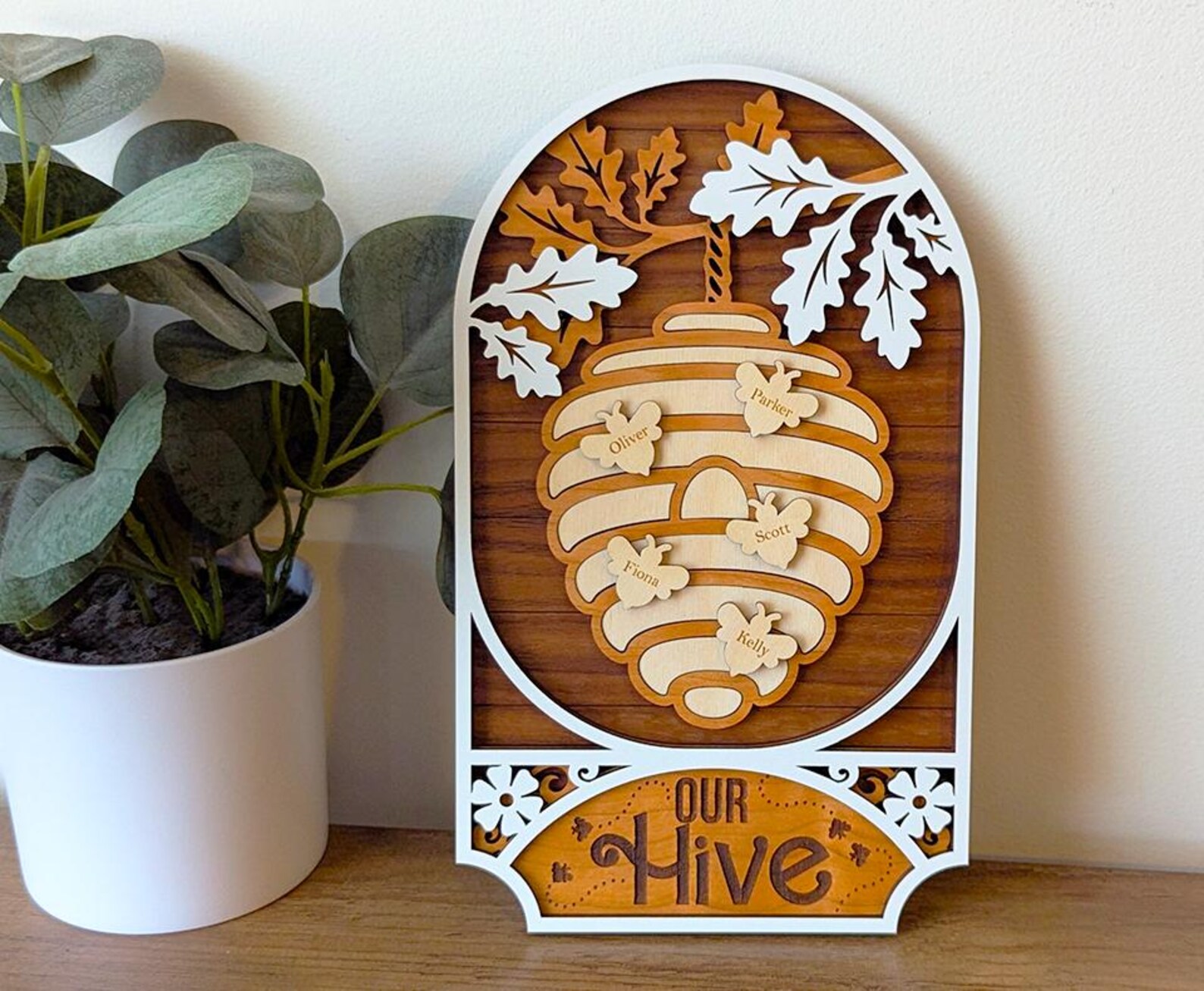 Bee Family Laser Cut Sign, Mother's Day Personalized Gift, Kids Name ...