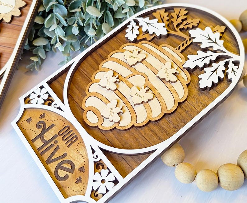 Bee Family Laser Cut Sign, Mother's Day Personalized Gift, Kids Name ...