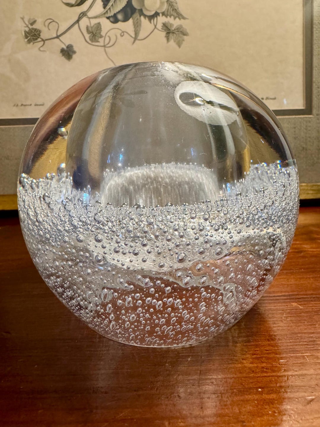 Vintage Art Glass Orb Paperweight With Bubbles | Mid Century Modern ...