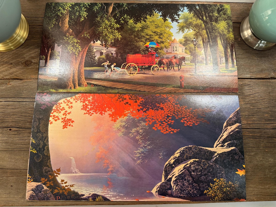 Pair of 1966 Paul Detlefsen 12x24 Vintage Americana Prints on Board ...