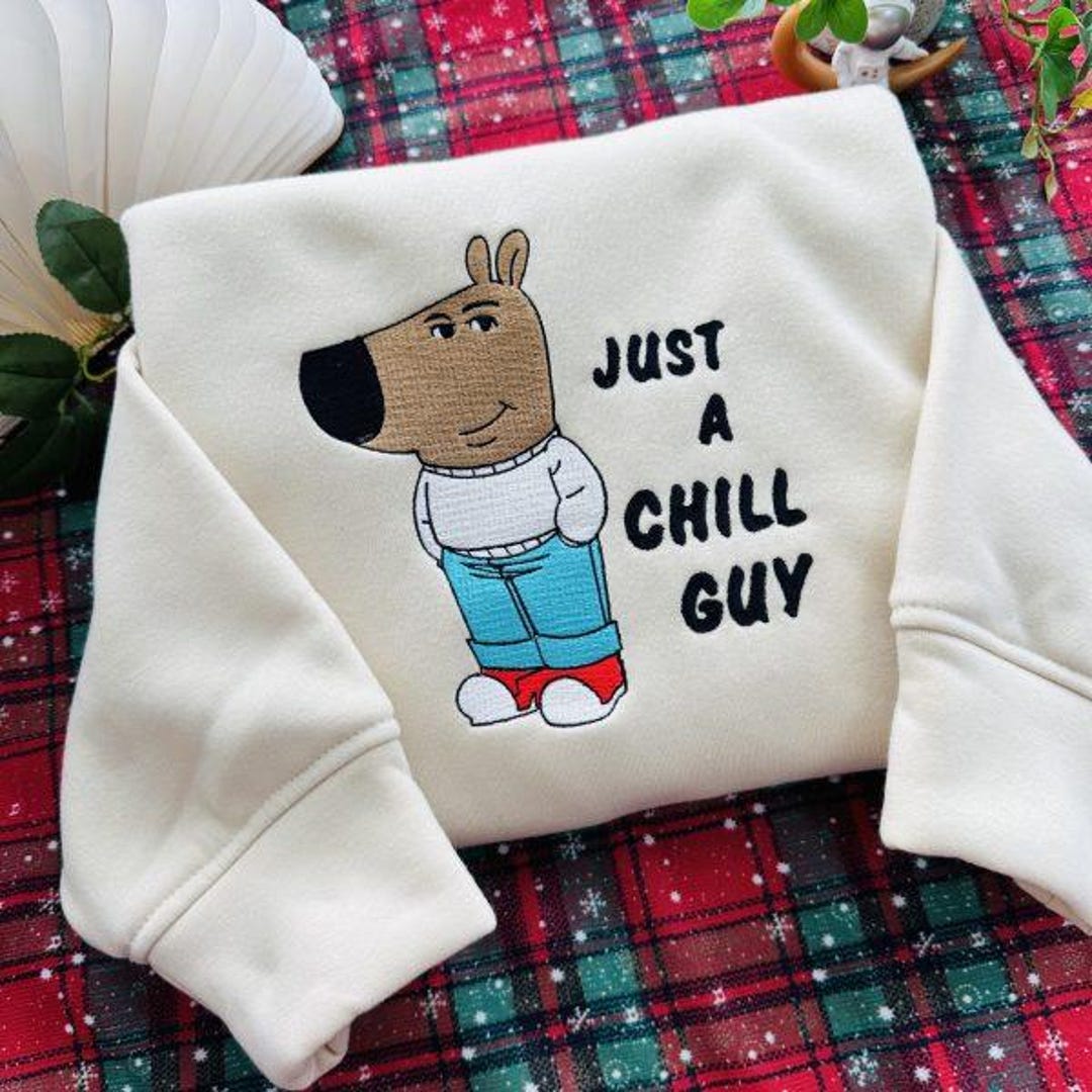 Just a Chill Guy Dog Embroidery Tee, Funny Dog Cartoon Shirt, Tiktok ...