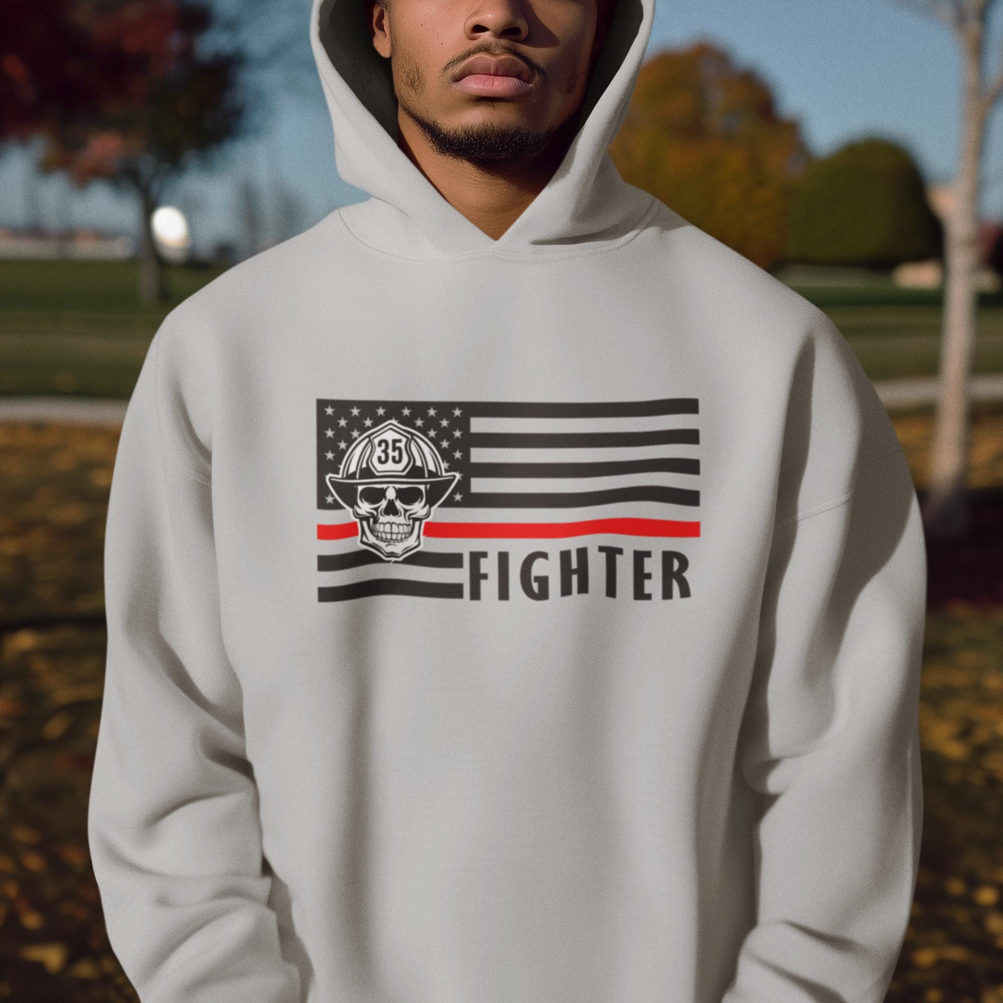 Firefighter Skull Thin Red Line Flag Hoodie Sweatshirt - Firefighter ...