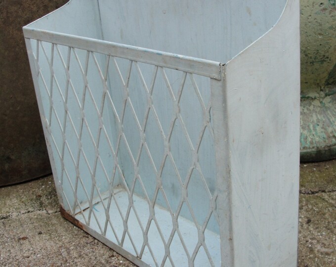 Vintage Industrial Metal File Bin Magazine Holder Wall Mount Lattice ...