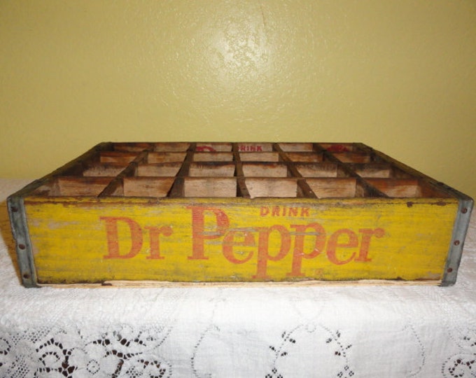 Vintage Soda Box Crate Case Dr. Pepper 24 Sections Yellow - Etsy