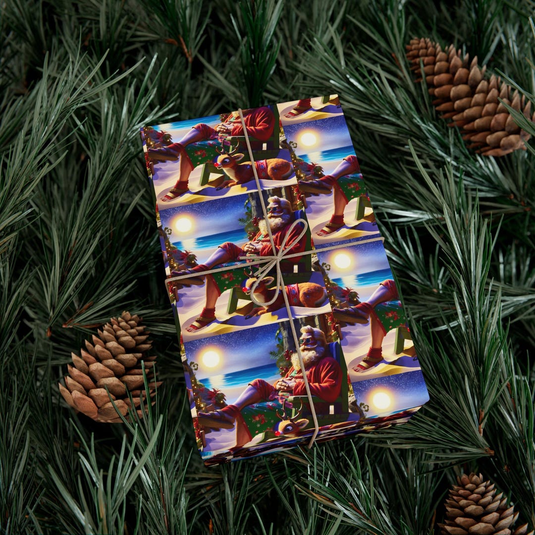 Santa Relaxing With Rudolph Christmas Wrapping Paper, Funny Santa ...