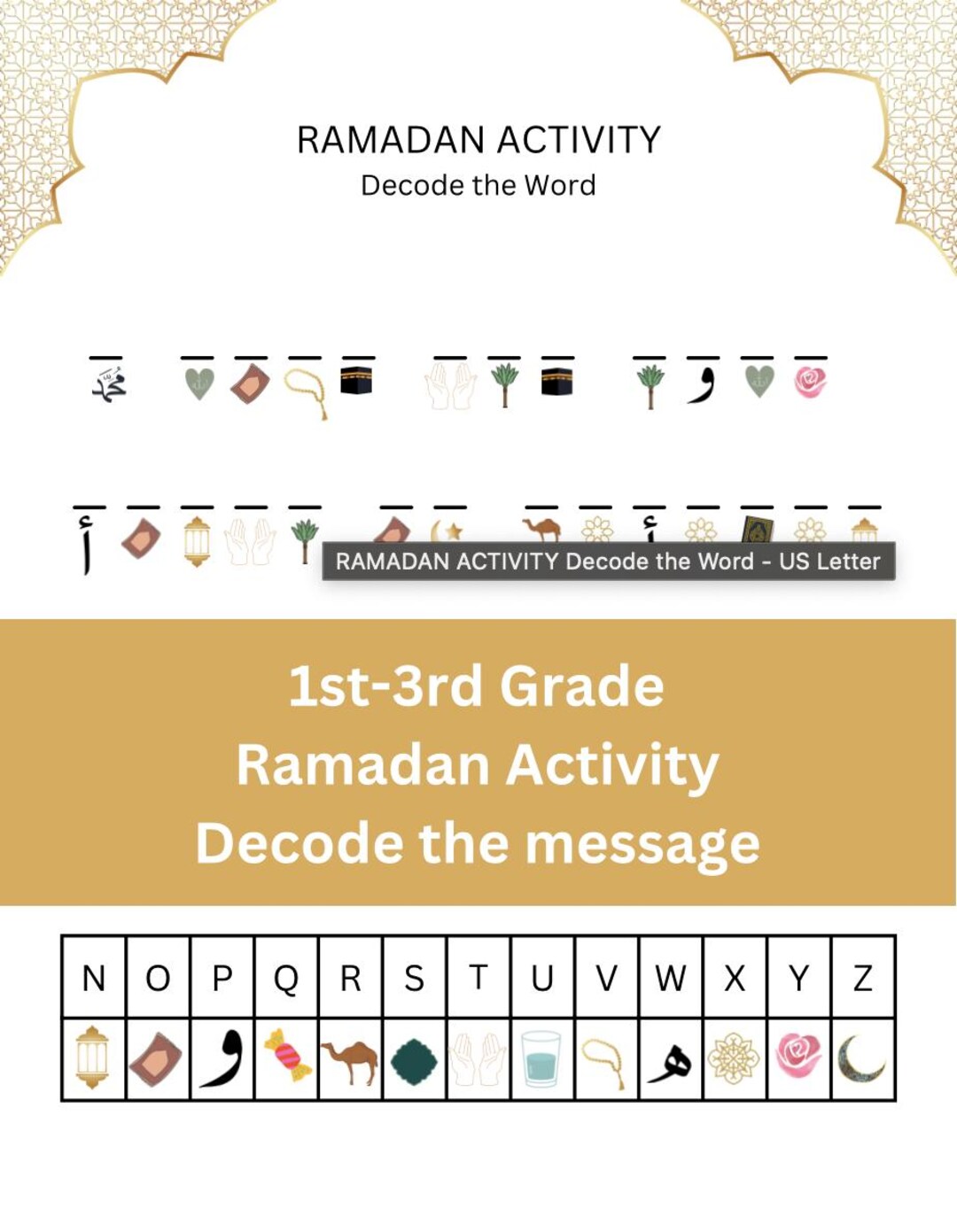 Ramadan Activity for 1st-3rd Grade Kids, Printable Worksheet, Decode ...