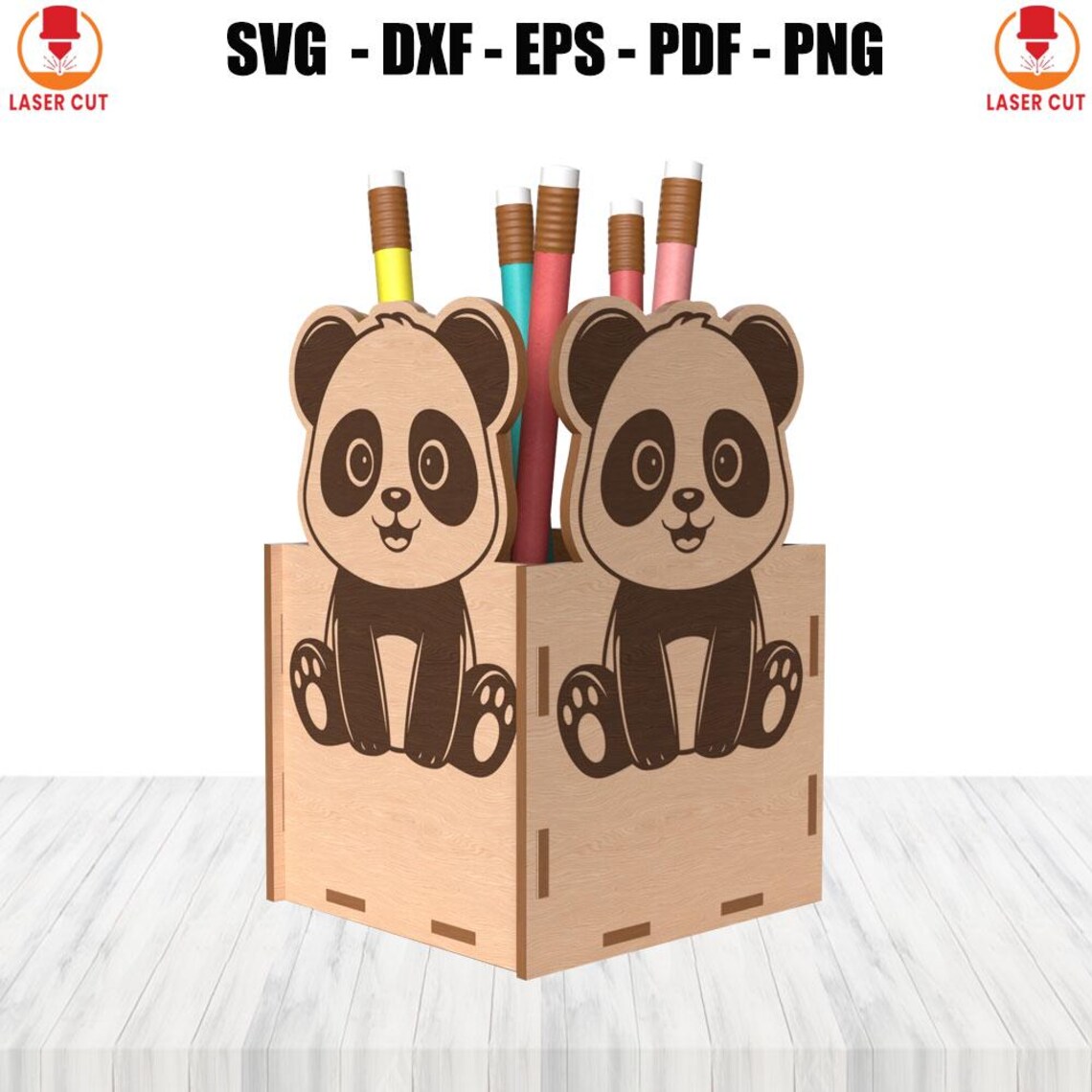 Panda Pen Pencil Holder SVG Laser Cut, 3D Pencil Stand Storage Box Svg ...