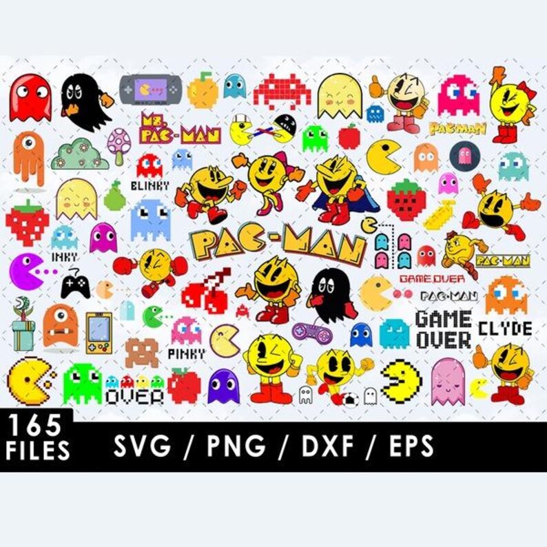 Pacman Game Bundle Svgfiles, Retro Game Svg, Game Over Svg, Pacman Game ...