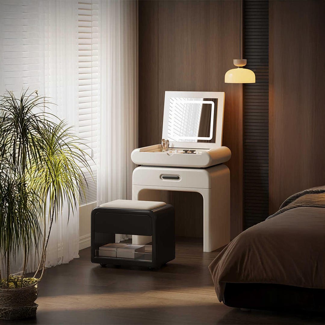 Menglu A6 Flip Dressing Table With Bedside Cabinet – Solid Wood, Light ...