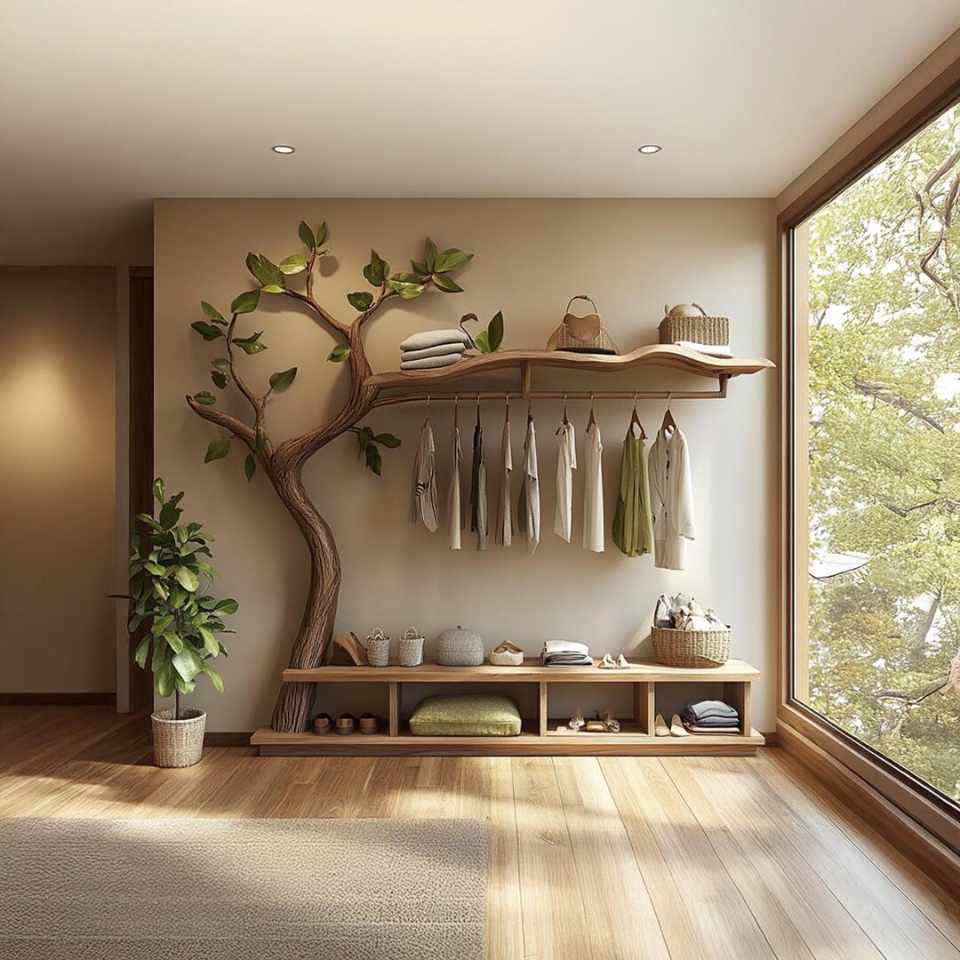Rustic Solid Wood Tree Shaped Wardrobe, Handcrafted Sculptural Hall ...