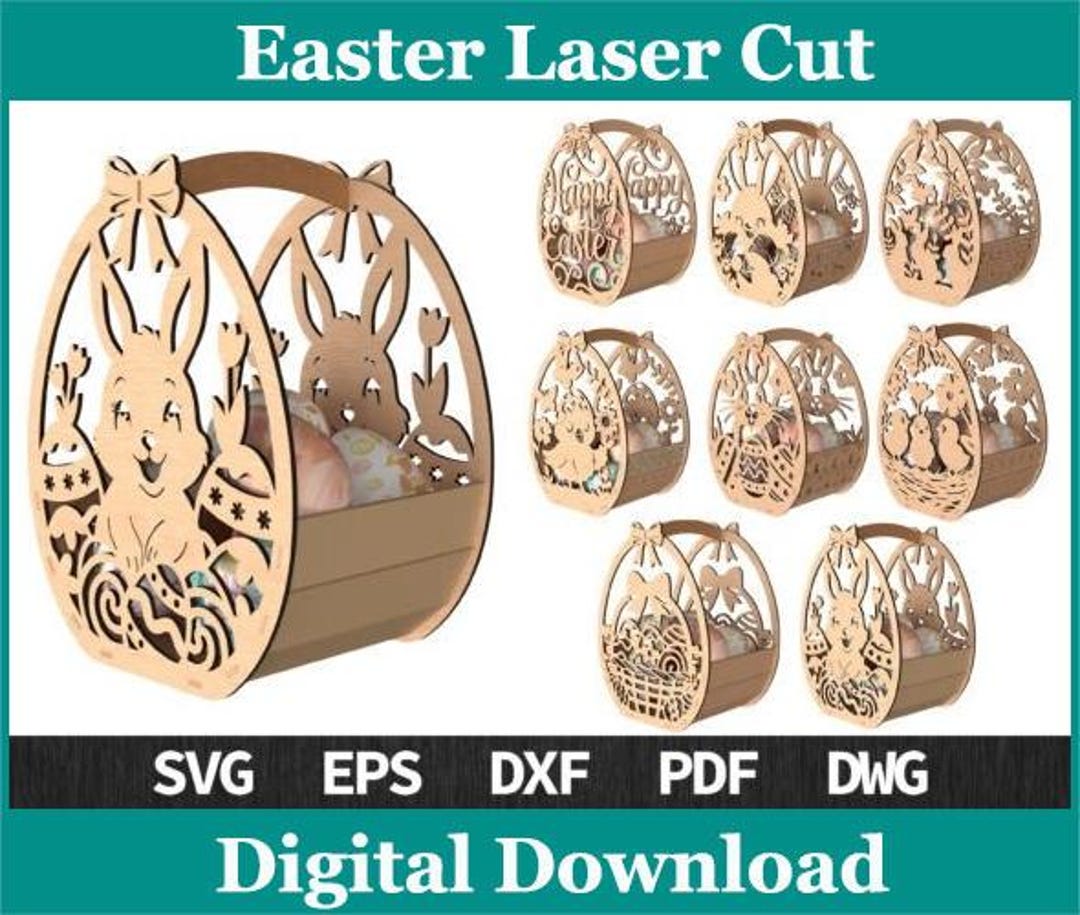 Easter Bunny Egg Holder Basket Bundle Svg Laser Cut, Happy Easter Bunny ...