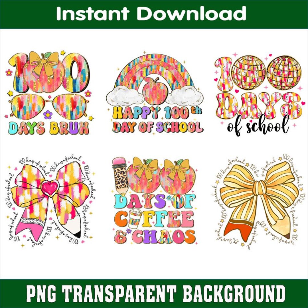 100 Days of School PNG Bundle Coquette Bow, Coquette Bow School Teacher ...