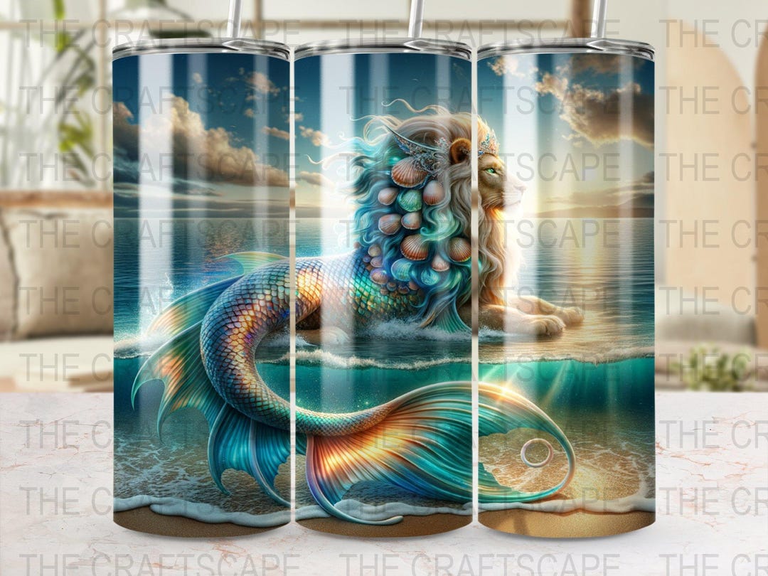 Mythical Lion Mermaid Digital Sublimation PNG for 20oz Tumbler Wrap ...