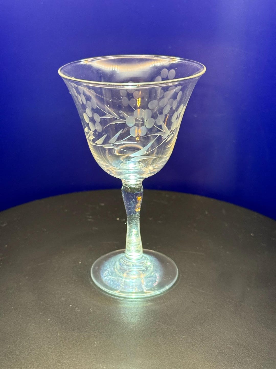 Vintage Etched Floral Stem Glasses - Set of 7 - Hand-blown Cordial Wine ...