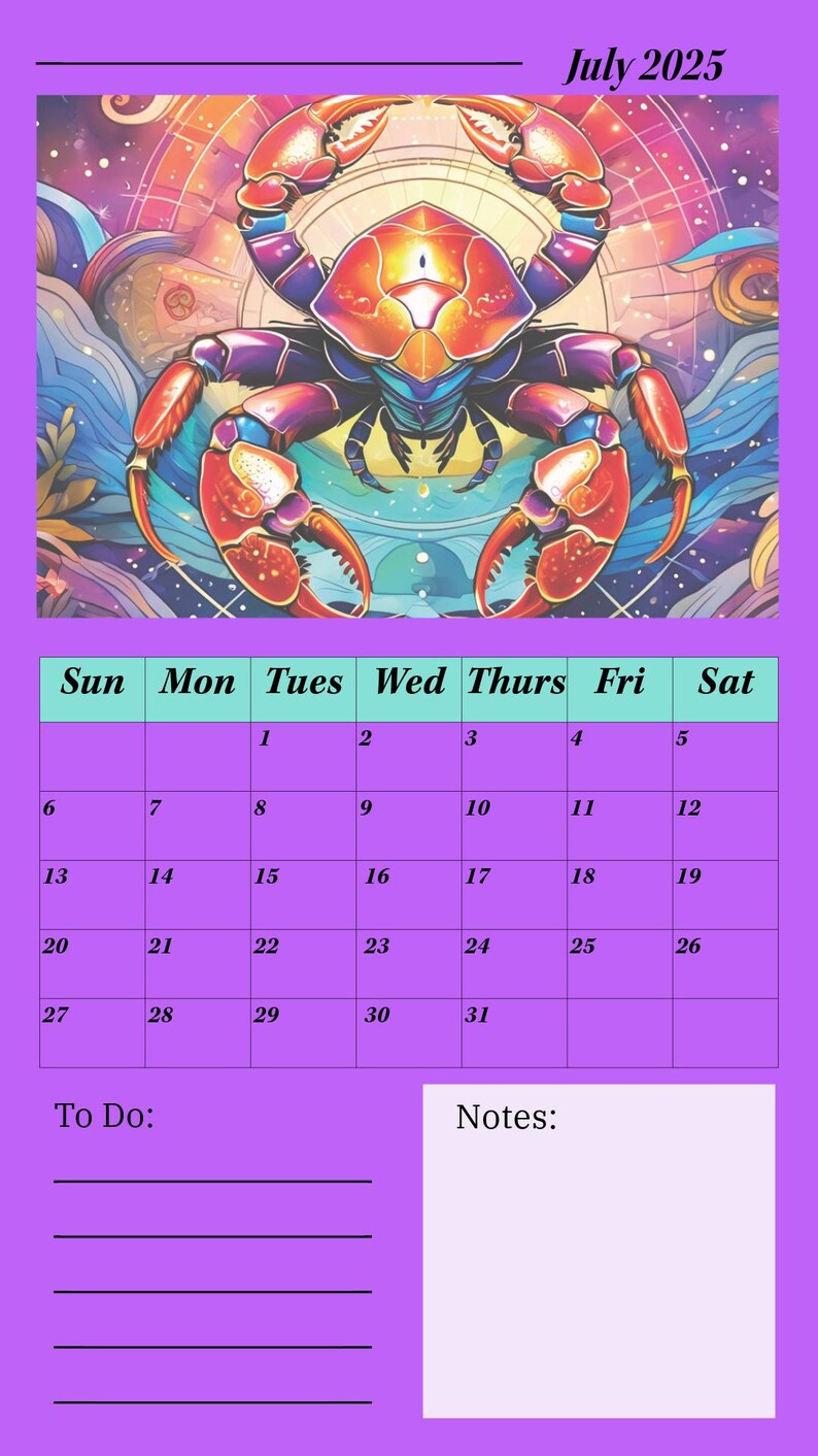 2025 Zodiac Calendar Digital Download for Printing, Colorful, Zodiac ...