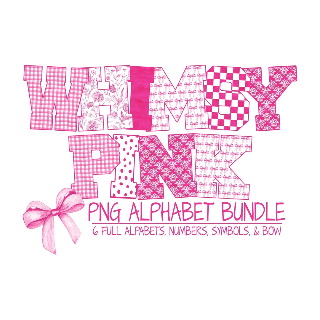 Pink Coquette Alphabet PNG Set – 7 Letter Bundles With Bows, Gingham ...