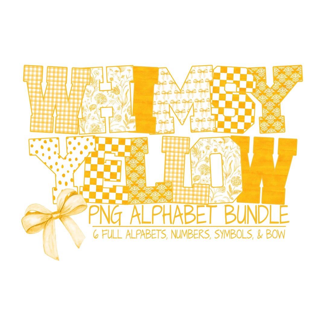 Yellow Coquette Alphabet PNG Set – 7 Letter Bundles With Bows, Gingham ...