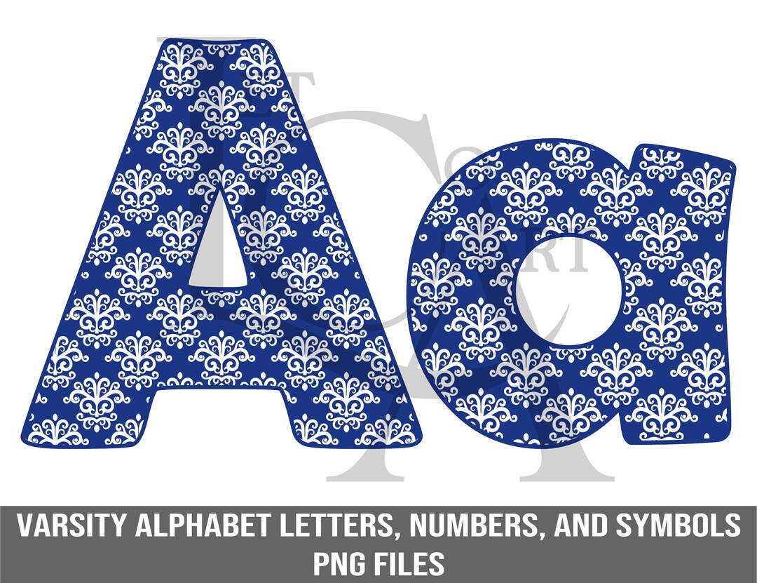 Damask Letters Set, PNG, Blue & White, Instant Download - Etsy