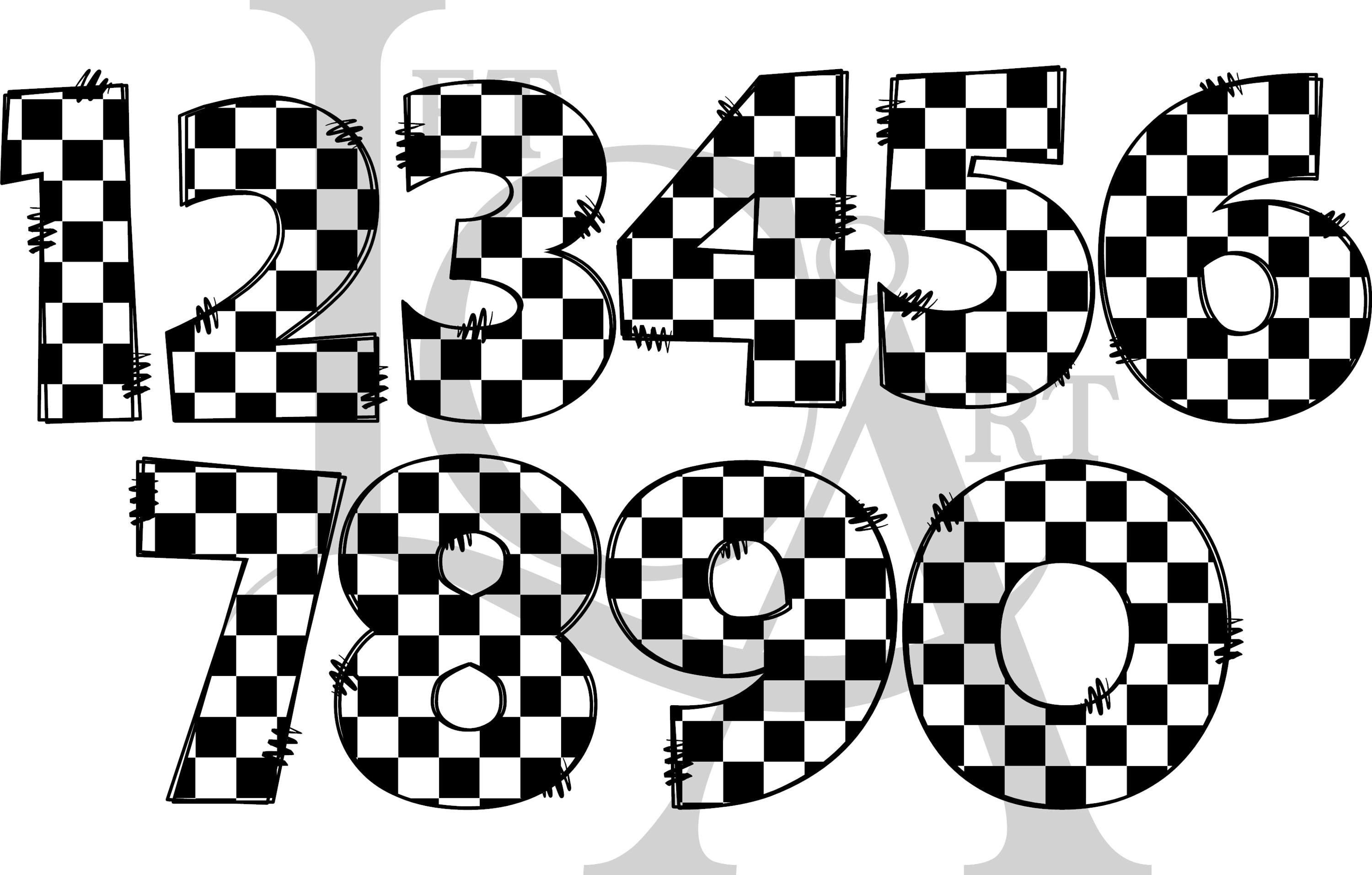 Doodle Checkered Letters Set Design, Black & White, PNG, Instant ...