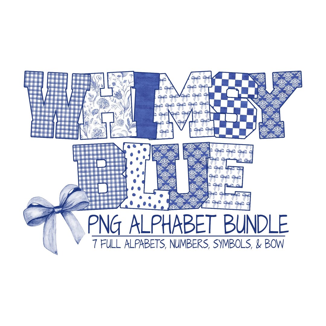 Blue Coquette Alphabet PNG Set – 7 Letter Bundles With Bows, Gingham ...