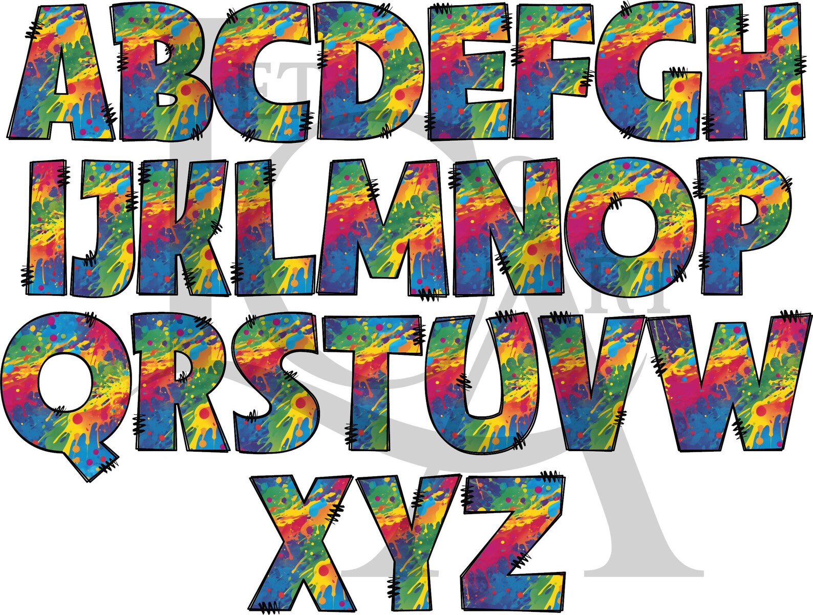 Doodle Rainbow Splash Letters Set Design, PNG, Instant Download - Etsy