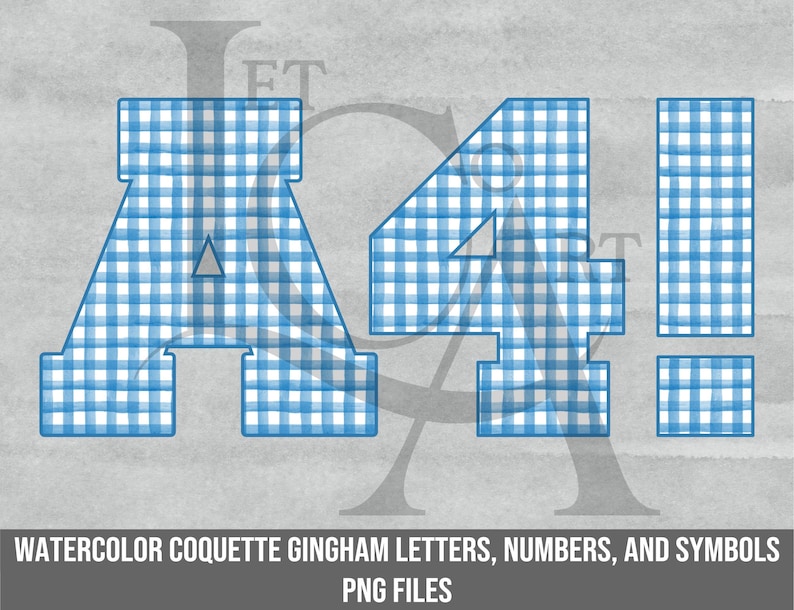 Coquette Watercolor Gingham Letters Set, PNG, Bright Blue & White ...