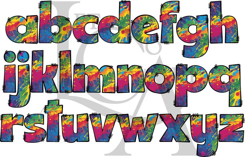 Doodle Rainbow Splash Letters Set Design, PNG, Instant Download - Etsy