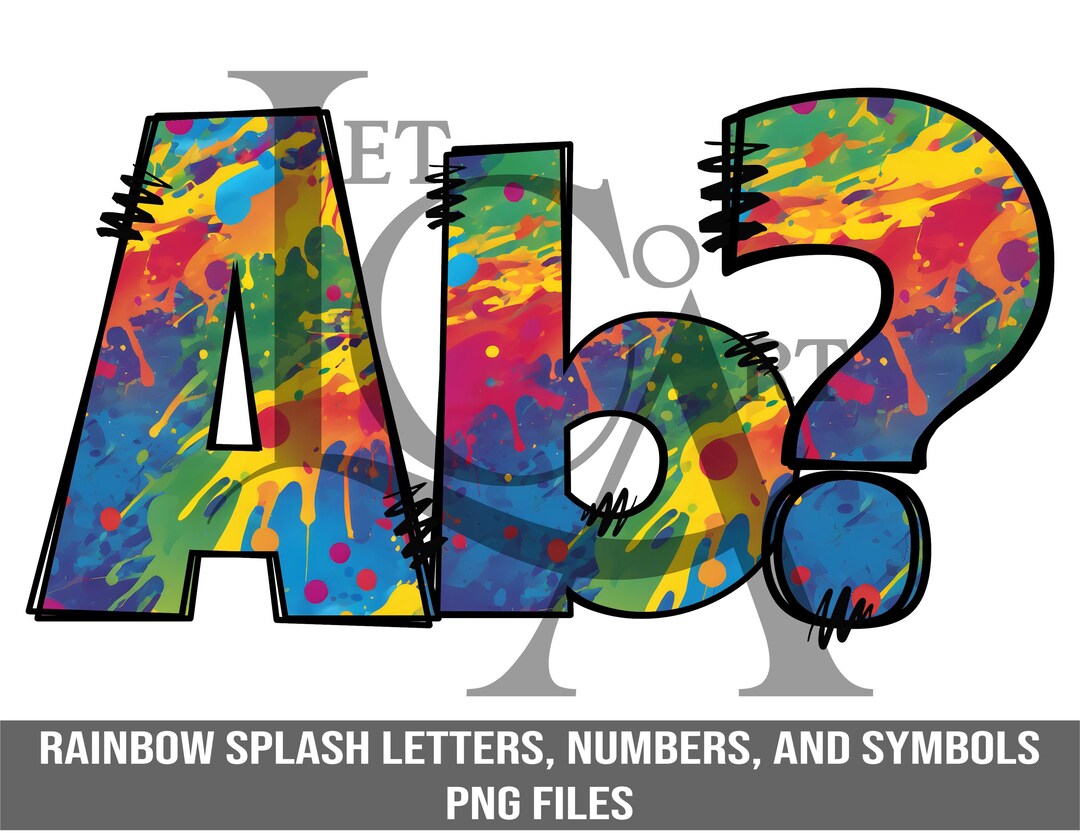 Doodle Rainbow Splash Letters Set Design, PNG, Instant Download - Etsy