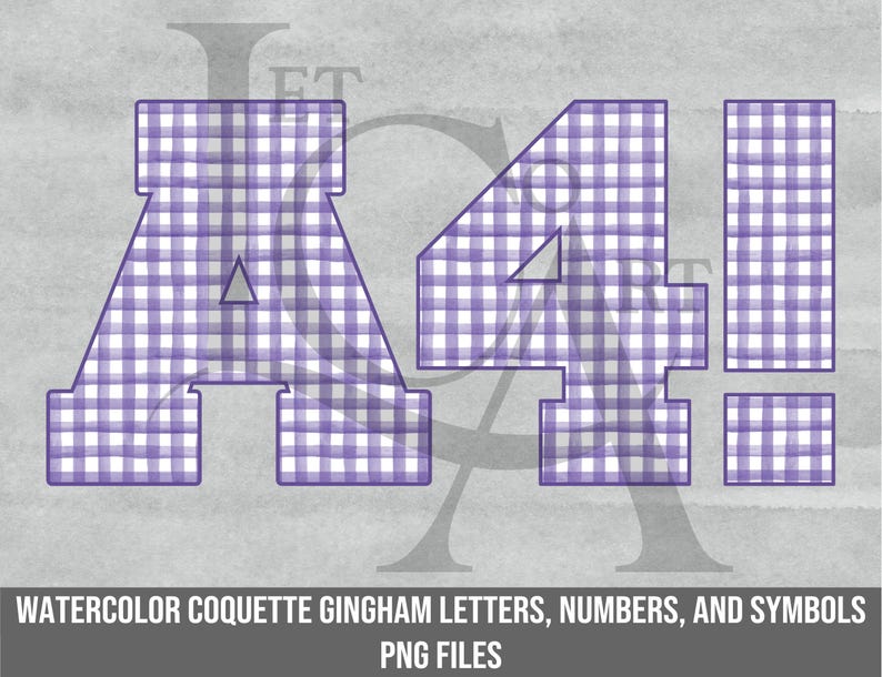 Coquette Watercolor Gingham Letters Set, PNG, Purple & White, Instant ...