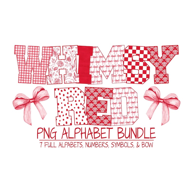Red Coquette Alphabet PNG Set – 7 Letter Bundles With Bows, Gingham ...
