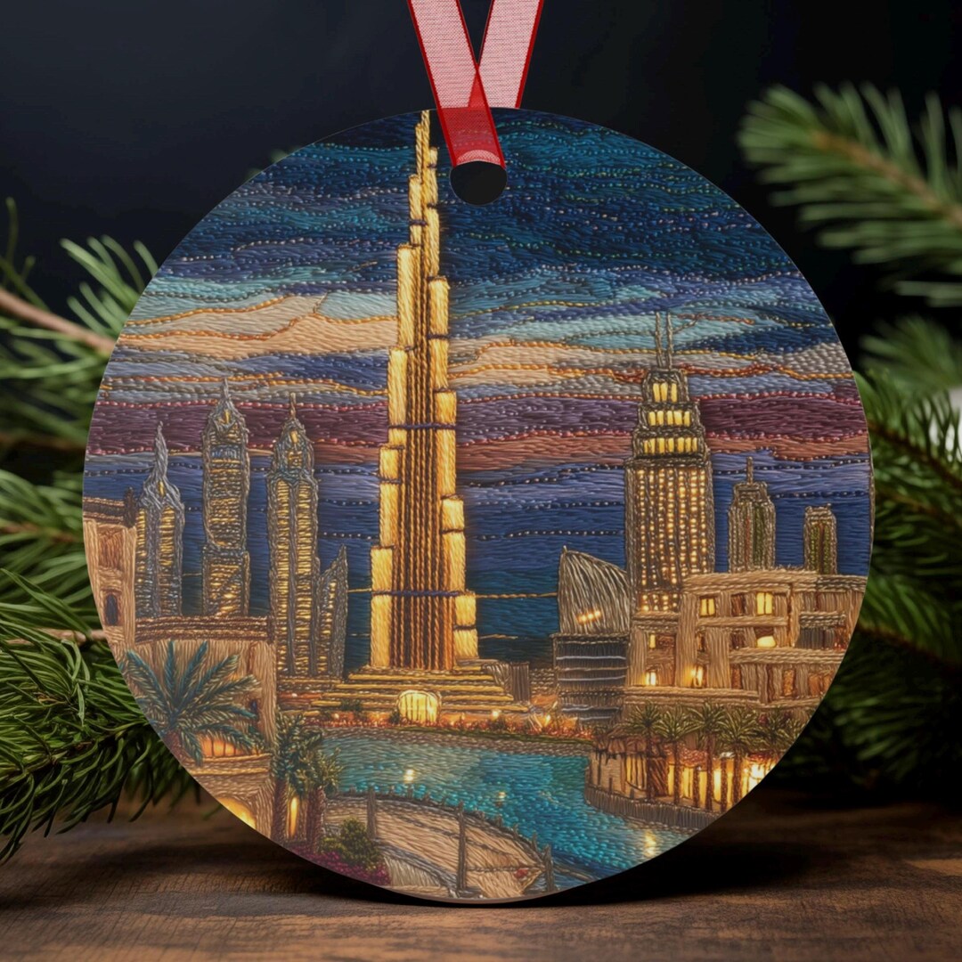 Dubai Ornament, Burj Khalifa Skyline, Embroidery Style Cityscape ...