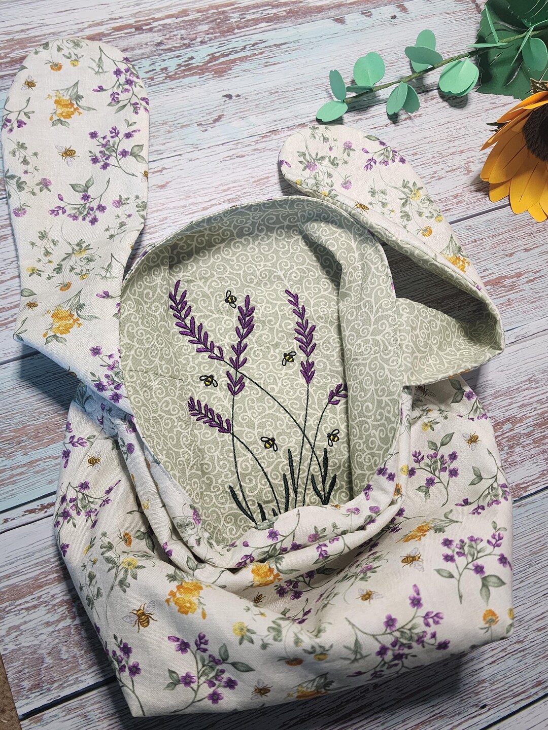 Floral Lavendar Bee Bunny Ear Lunch Bag - Etsy