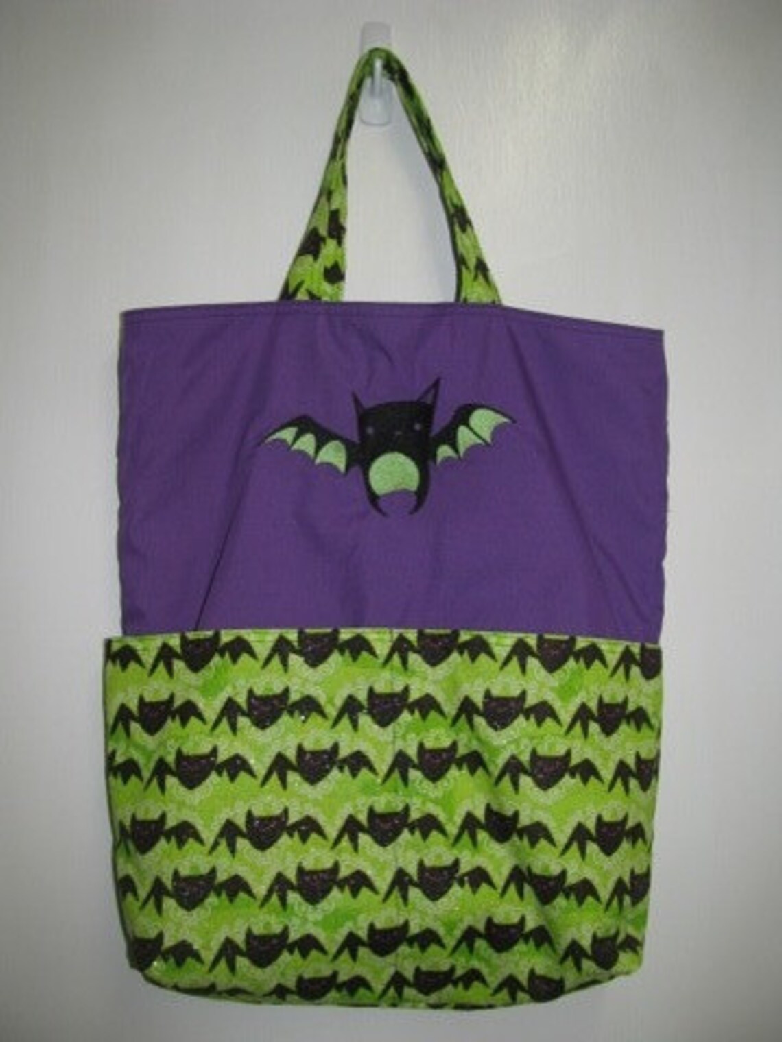 Cute Bat Purple and Lime Tote or Eco Friendly Purse Grocery or Shopping ...